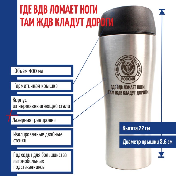 Термостакан "Где ВДВ ломает ноги, там ЖДВ кладут дороги" (400 мл ...